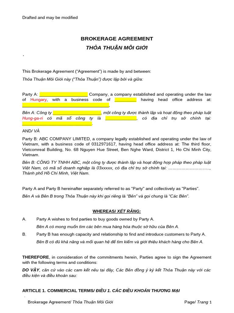 Brokerage Agreement Overview | PDF | Vietnam | Business