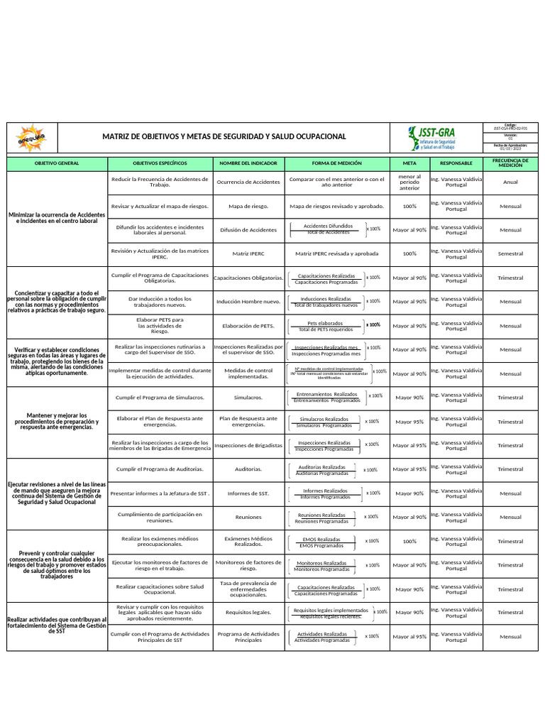 001 JSST-CGA-PRO-02-F01-Objetivos y Metas REV0 | PDF
