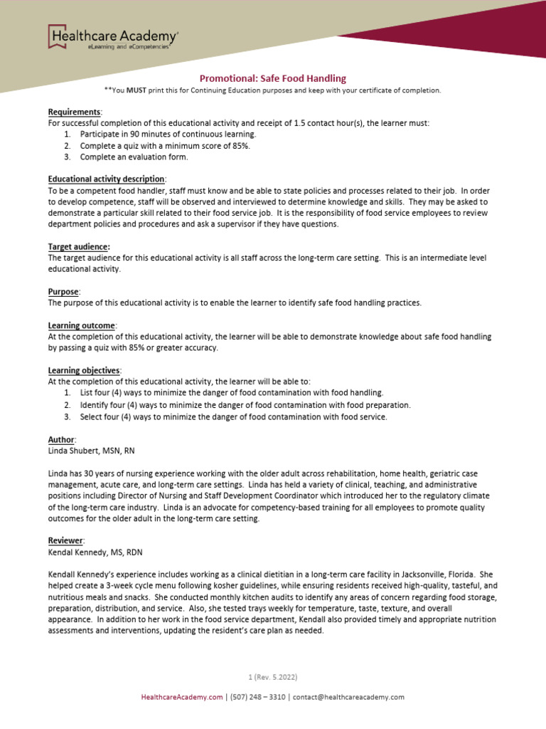 Safe Food Handling Promotional | PDF