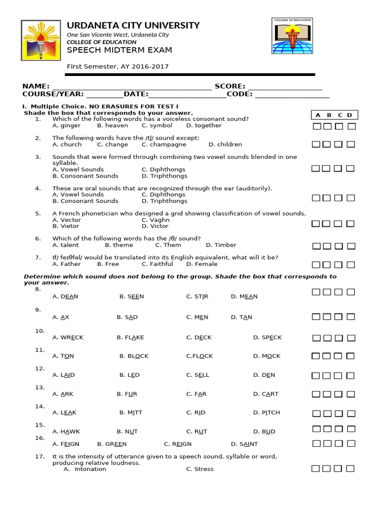 Speech Examination Midterm | PDF | Stress (Linguistics) | Language Arts ...