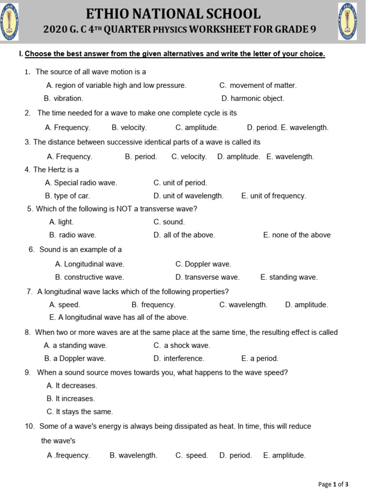 Grade 9 Physics Worksheet June 17,2020 | PDF