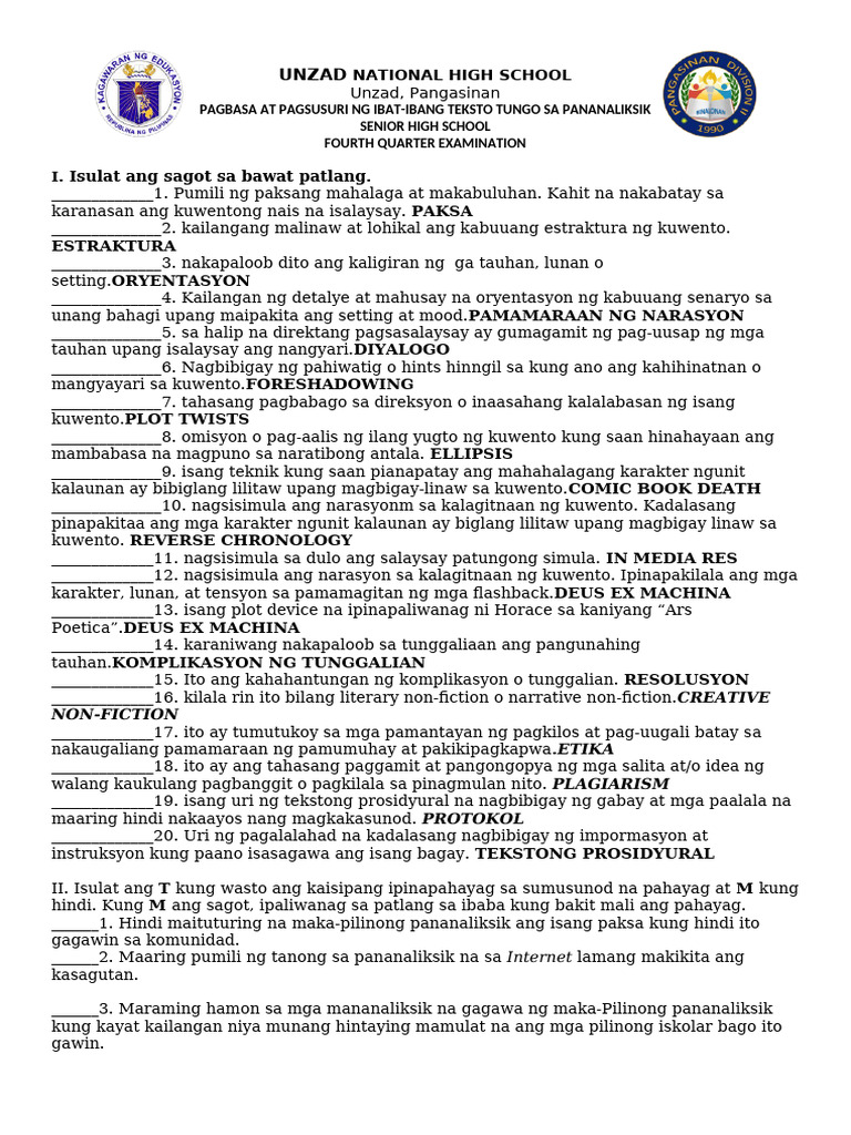 4th Quarter Pagbasa | PDF