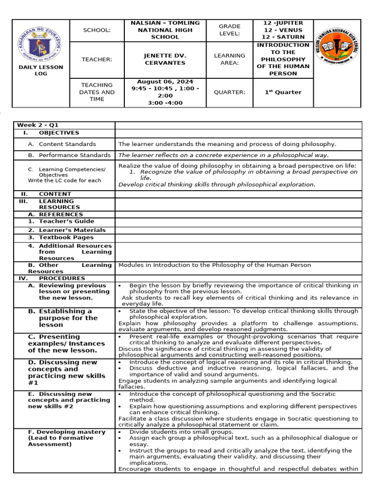 DLL Philo 2024 2025 Day 2 W2 Q1 | PDF