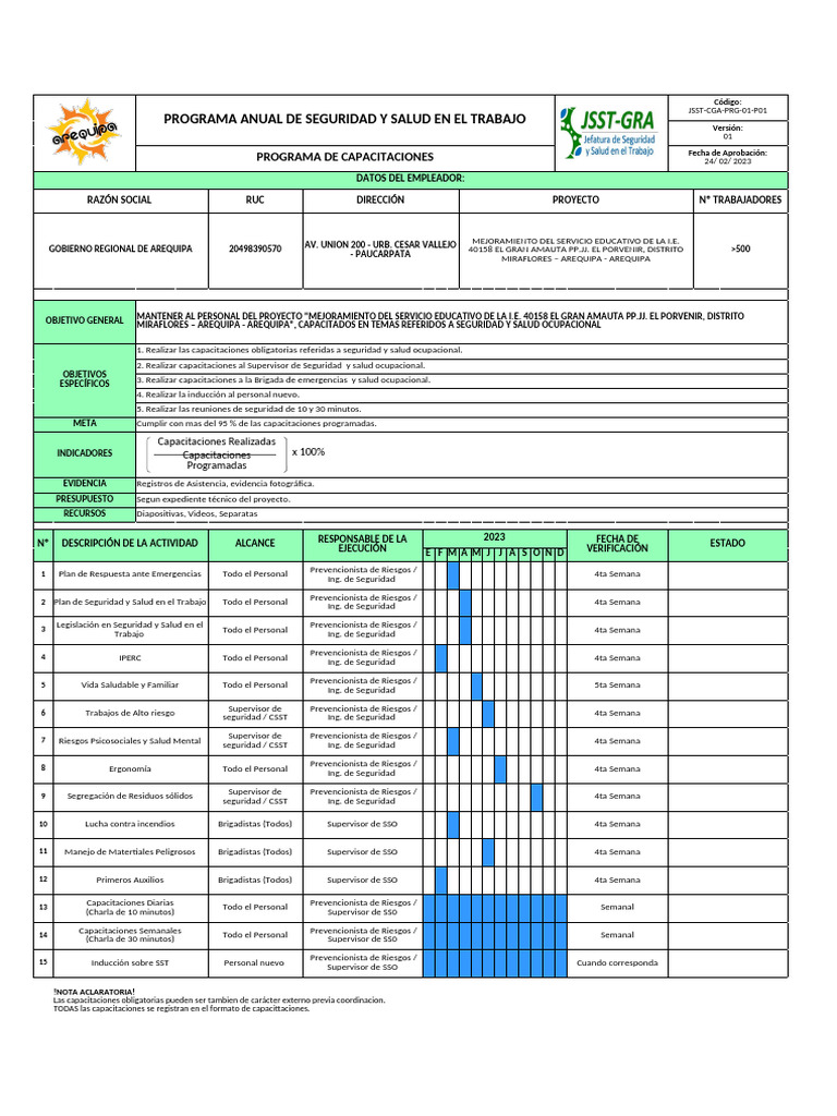 001 CGA-PRG-Programa Anual de SST REV0 | PDF