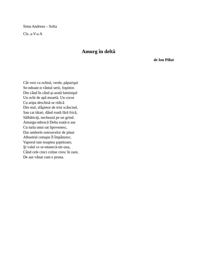 Amurg in Delta - Ion Pillat | PDF