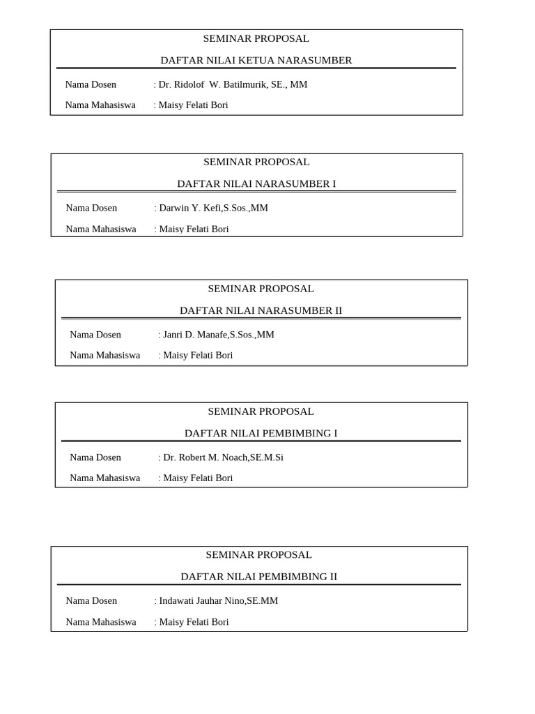 Daftar Nilai Penguji Dan Pembimbing | PDF