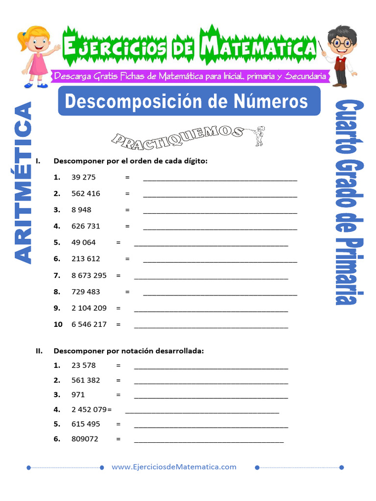 Ejercicios de Descomposicion de Numeros para Cuarto de Primaria | PDF ...