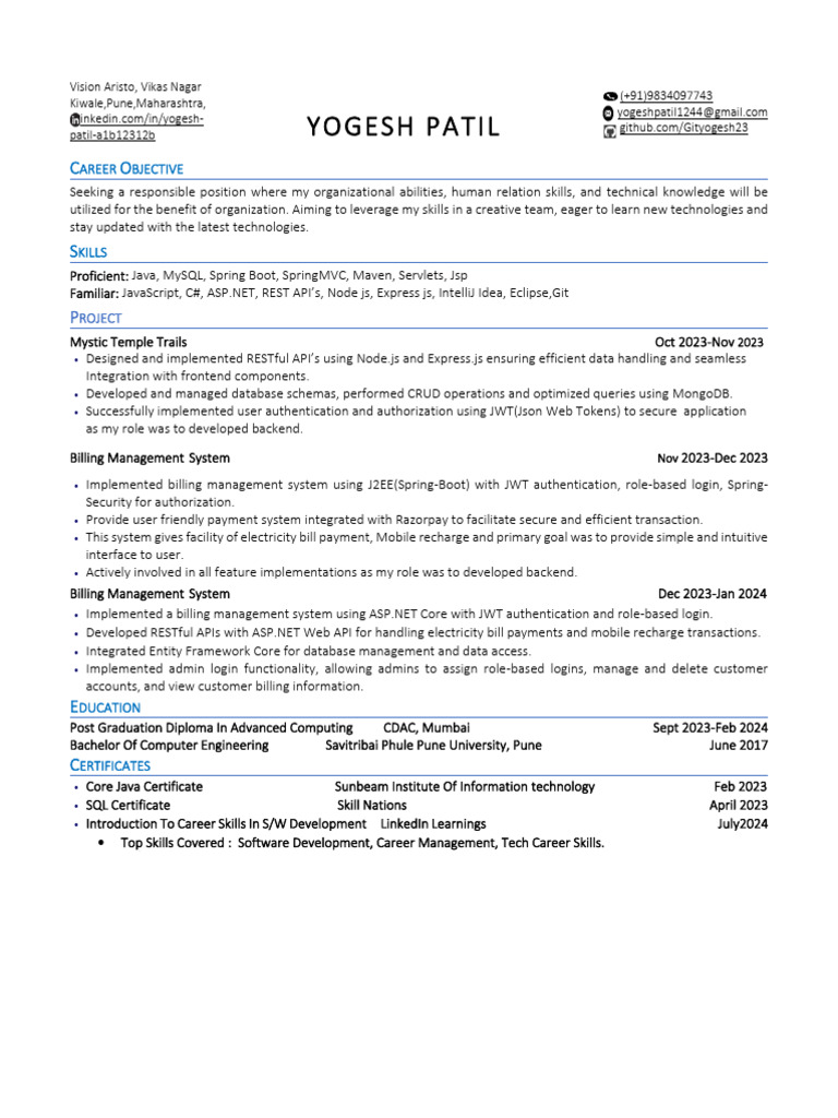 Resume Yogesh Patil... | PDF | Databases | Business