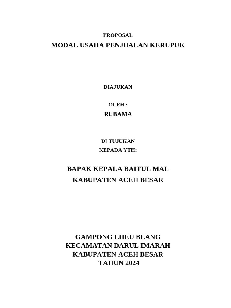 PROPOSAL BANTUAN BAITUL MAL Nur Nadia | PDF