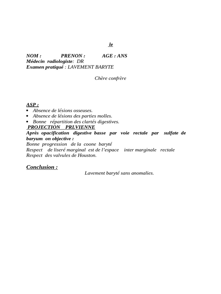 Lavement Baryte Modele | PDF