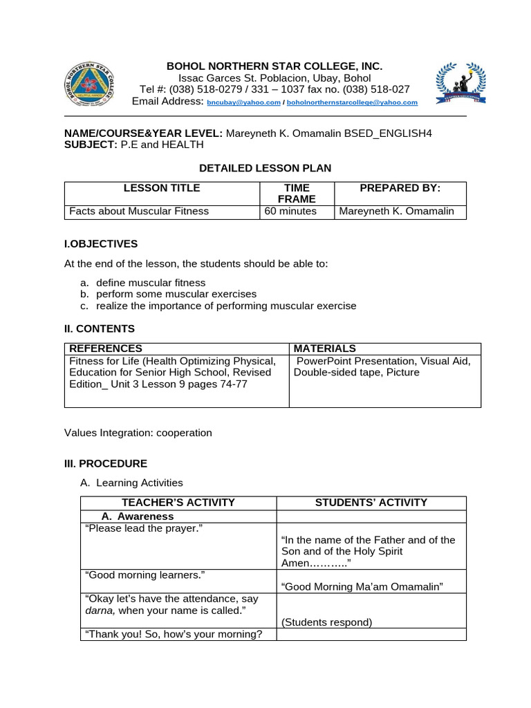 Lesson Plan P.E & Health | PDF