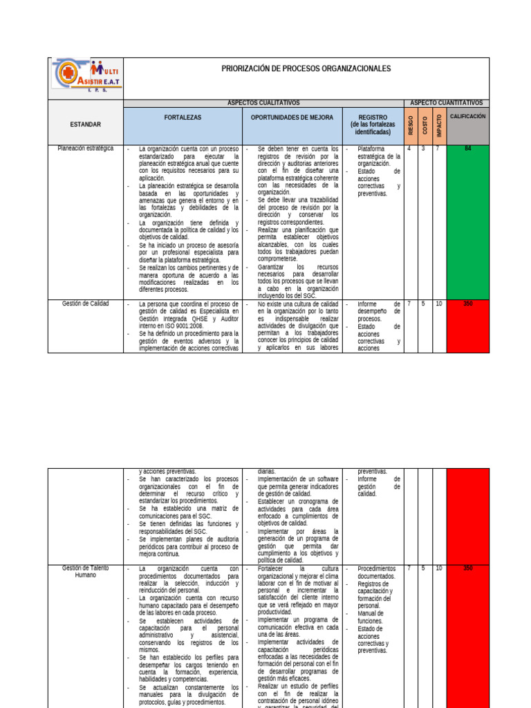 Matriz Priorizacion de Procesos Organizacionales | PDF