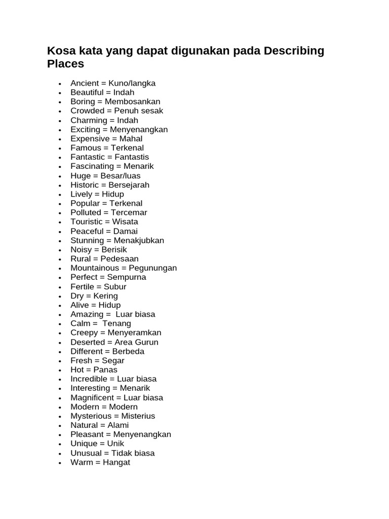 Kosa kata Describing Places | PDF