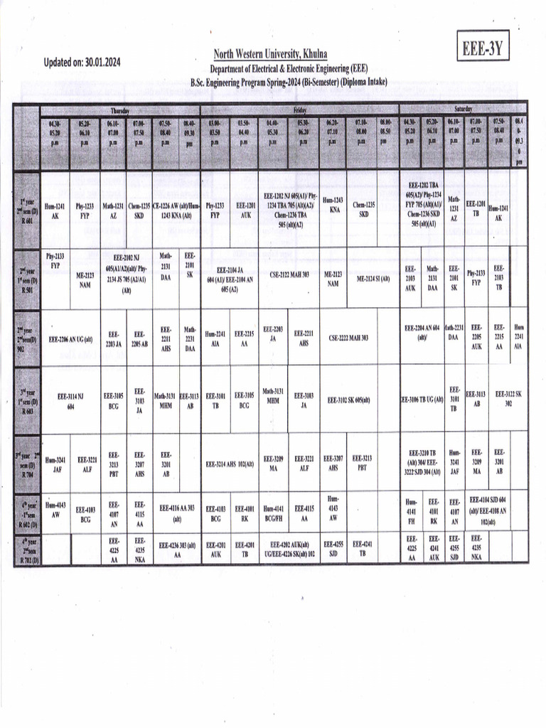 Class Routine EEE Spring-2024 | PDF