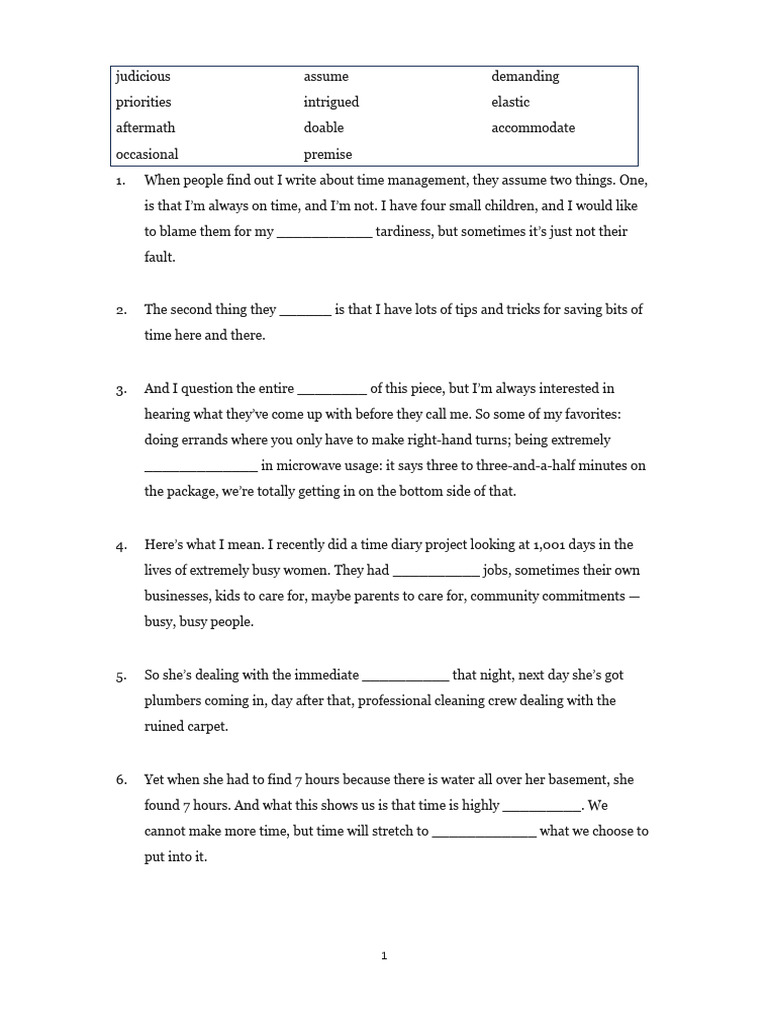 Ted Talk Exercise - Manage Time | PDF