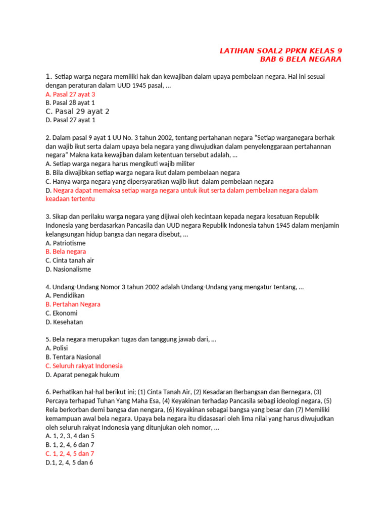 Bab 6 Latihan Soal2 Bela Negara | PDF