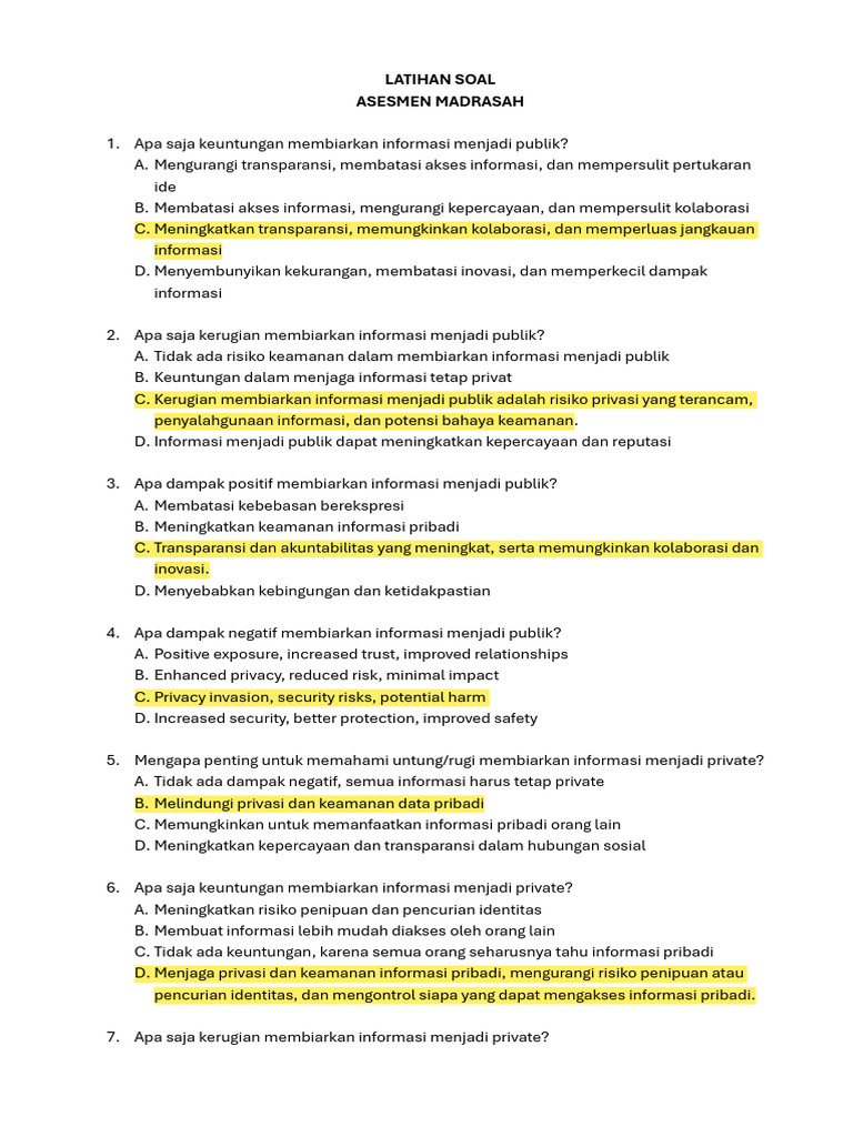 Latihan Soal Asesmen Madrasah KLS 9 | PDF