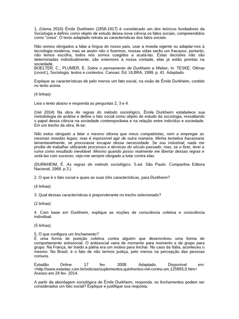 1o PROVA 1o SÉRIE 1o TRIMESTRE SOCIOLOGIA CMR 2022 | PDF