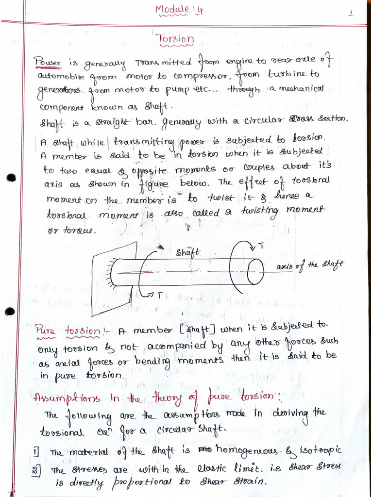 MOM Module 5 Torsion of Shafts | PDF
