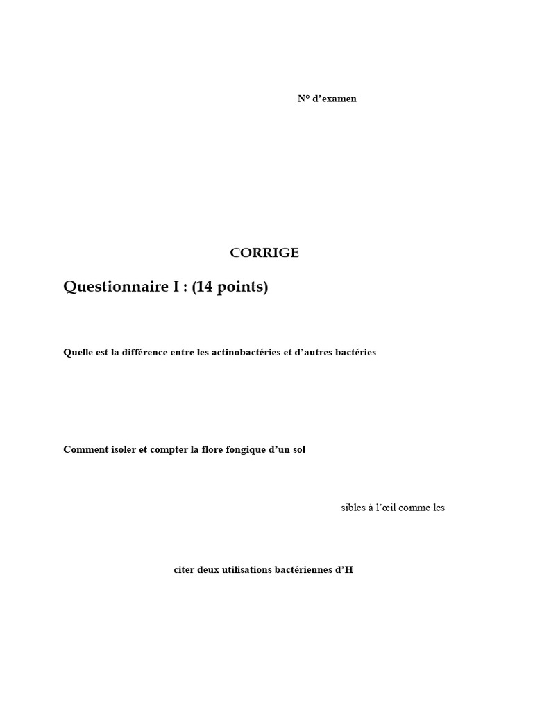 Microbiologie Du Sol Correction de Lexamen Juin 22 | PDF
