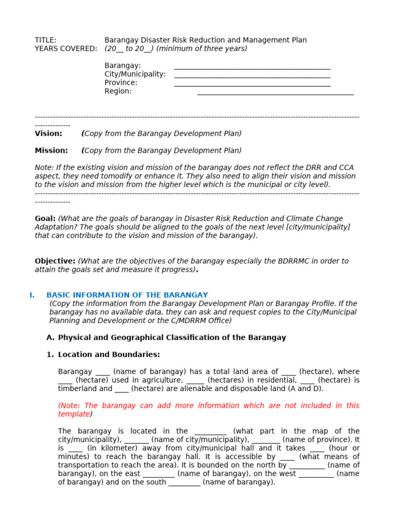 BDRRM Plan Template English | PDF