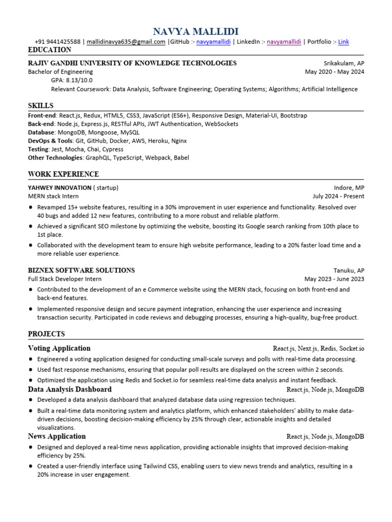 Navya Resume | PDF