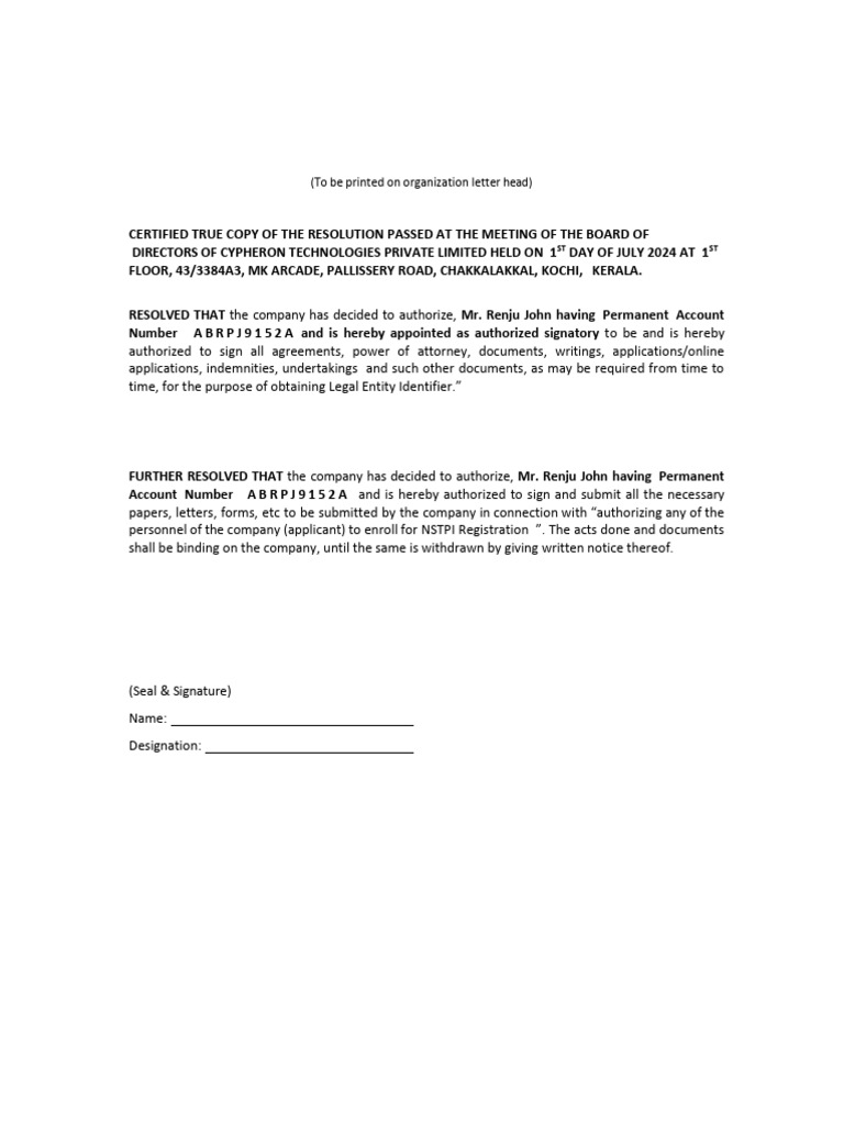 Board Resolution | PDF