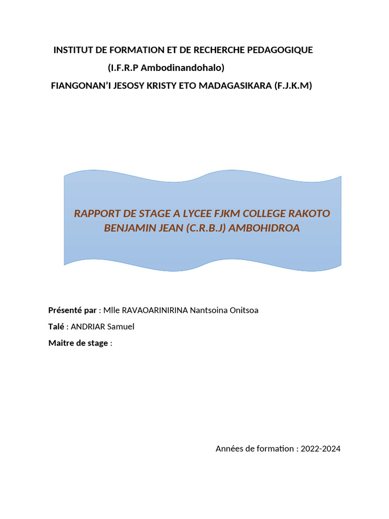Rapport de Stage 2024 | PDF