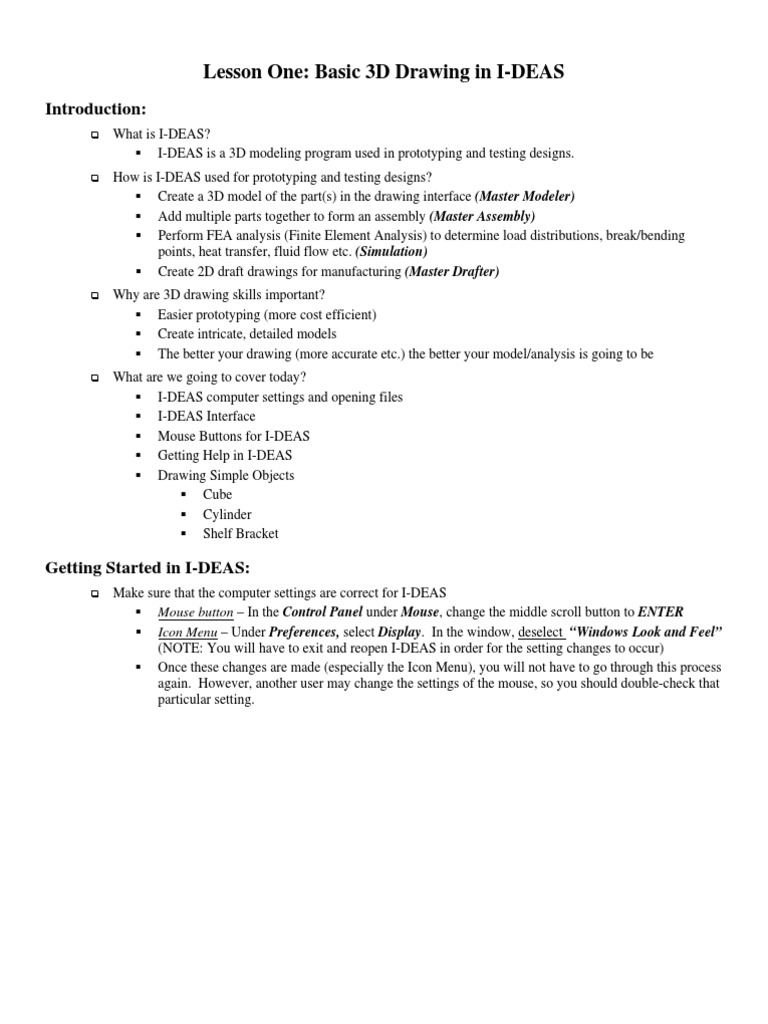 Introduction to 3D Drawing in I-DEAS | PDF | Icon (Computing ...