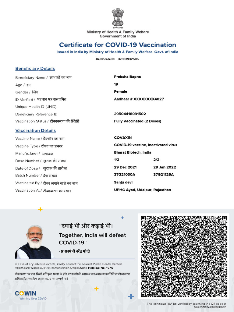 Preksha Vaccine Certi 2 | PDF