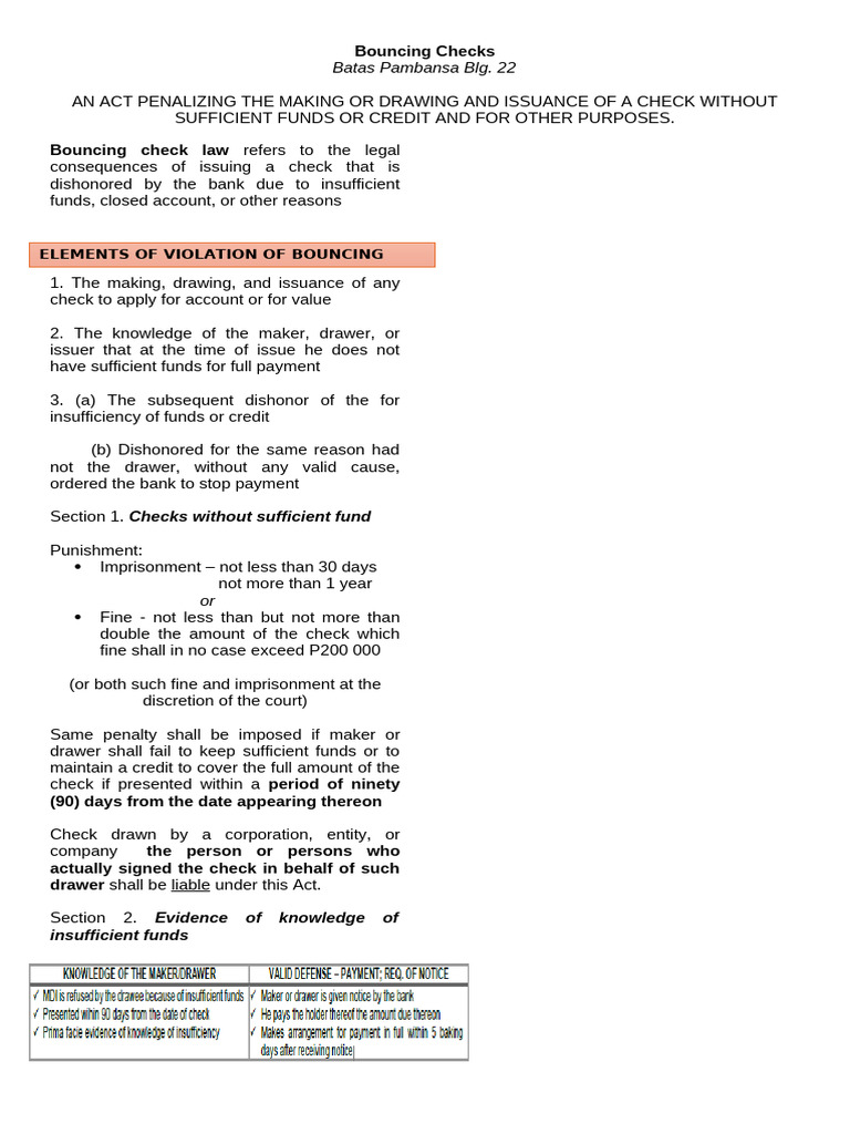 Bouncing Check Law Refers To The Legal Consequences of Issuing A Check ...