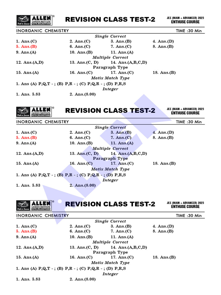 GRP Revision Class Test - 02 Answer Key | PDF