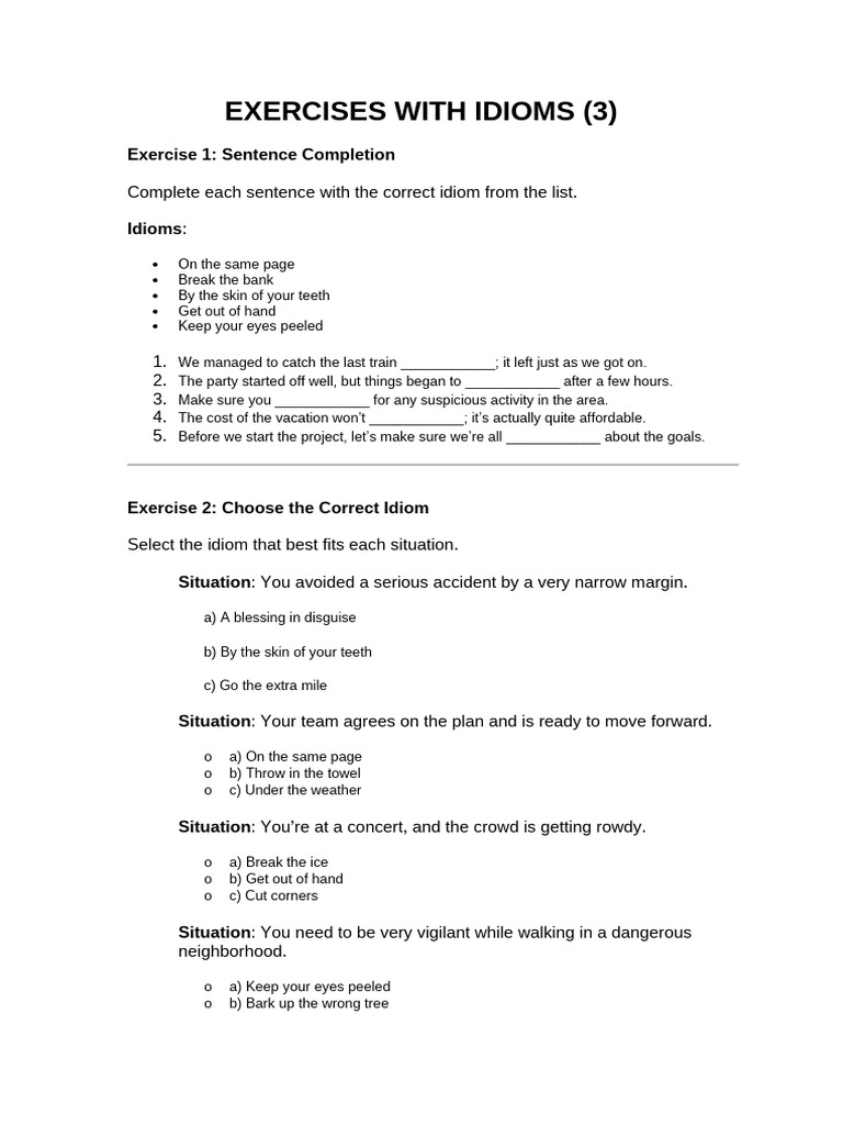 Exercises With Idioms | PDF
