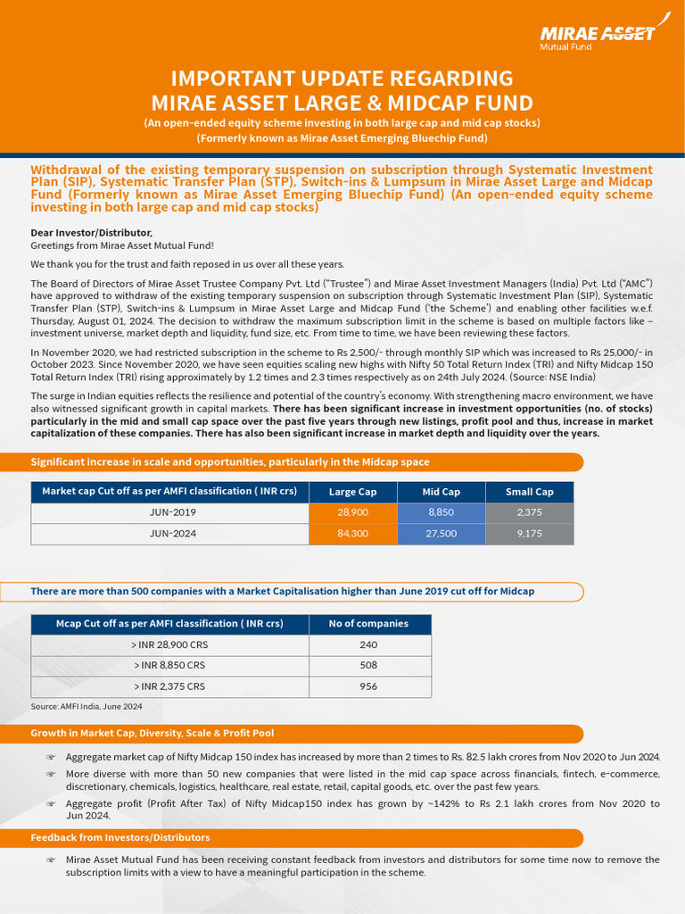 Rationale For Reopening of Mirae Asset Large Midcap Fund | PDF