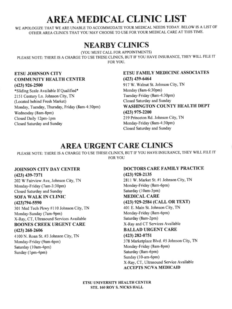 Area Clinics (Medical, Dental, Behavioral Health) | PDF