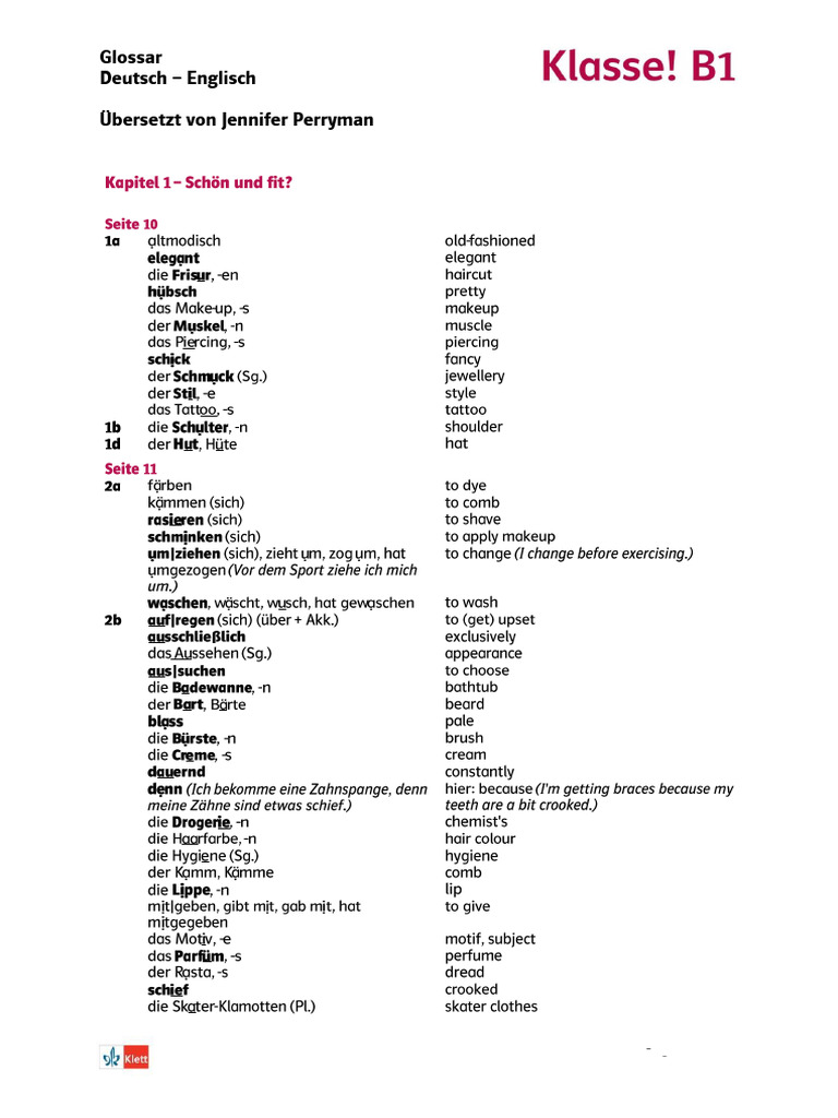 Klasse B1 Glossar Englisch | PDF