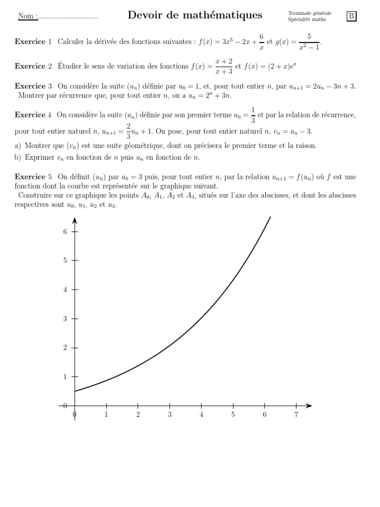 Devoir de Math Ematiques: Terminale G en Erale SP Ecialit e Maths | PDF