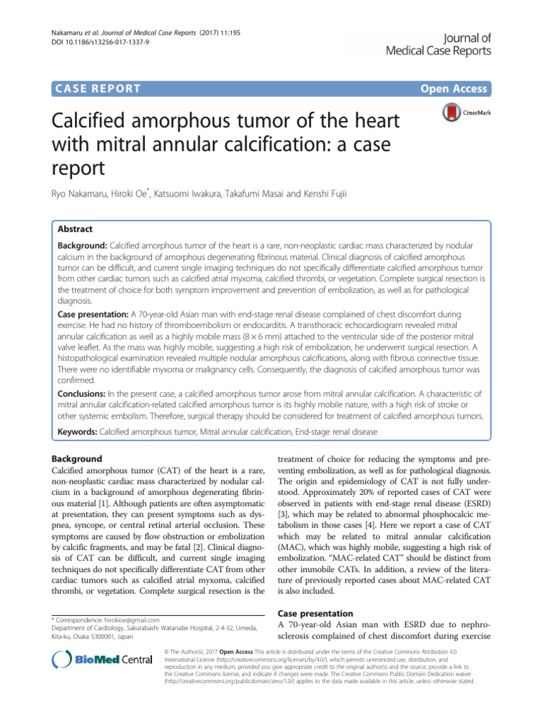 Calcified Amorphous Tumor of The Heart With Mitral Annular ...