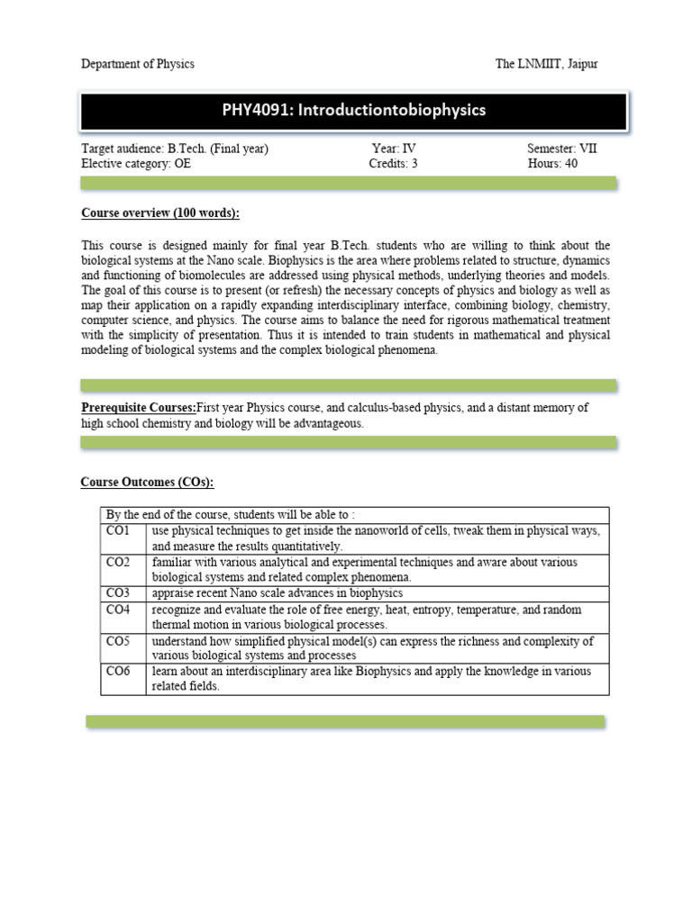 Introduction to Biophysics Course Overview | PDF | Biophysics | Physics