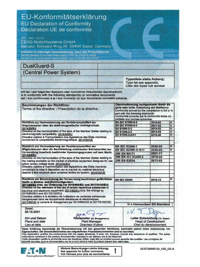 Eaton Emergency Lighting Cps System Dualguard S Certificate Doc en | PDF