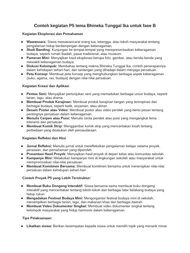 Bhineka Tunggal Ika - Fase B - Contoh Kegiatan | PDF
