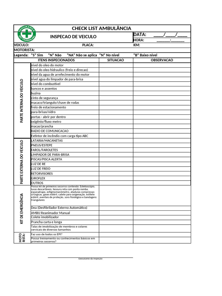 Check List Ambulancia | PDF