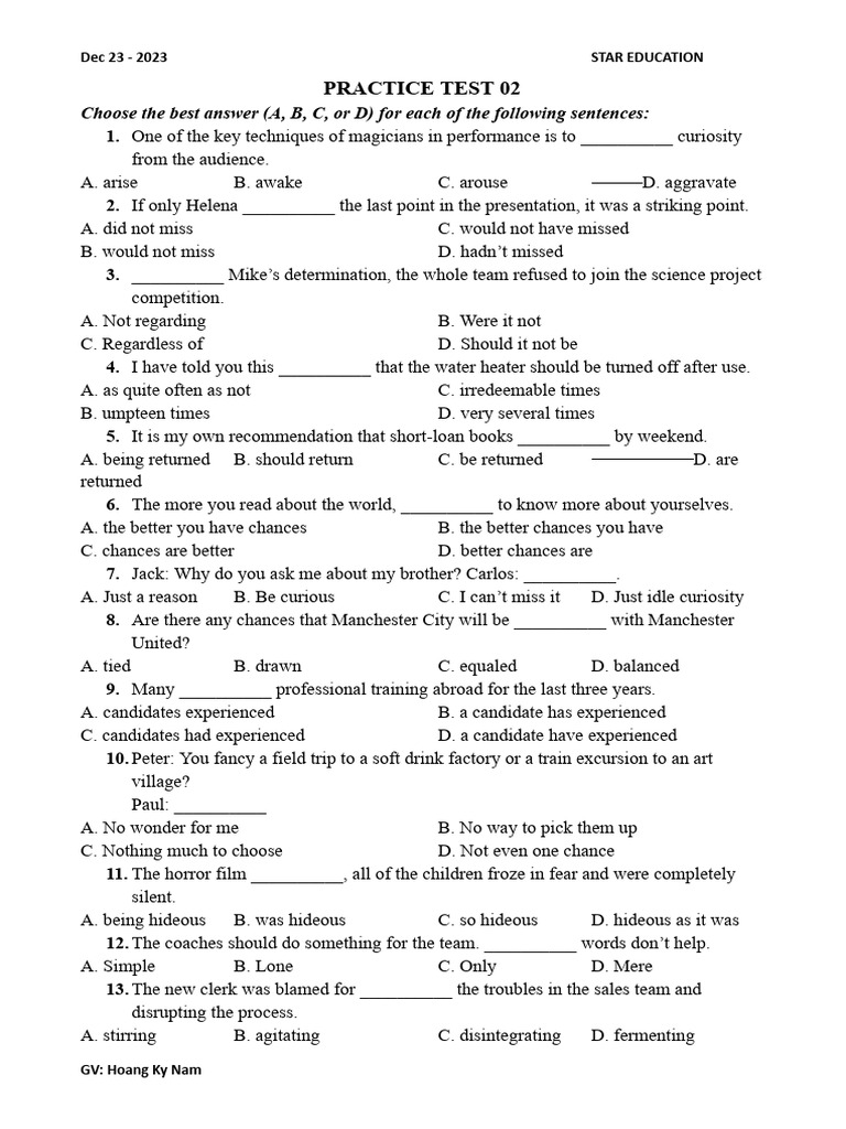 Dec 16&23 - Practice Test 02 | PDF