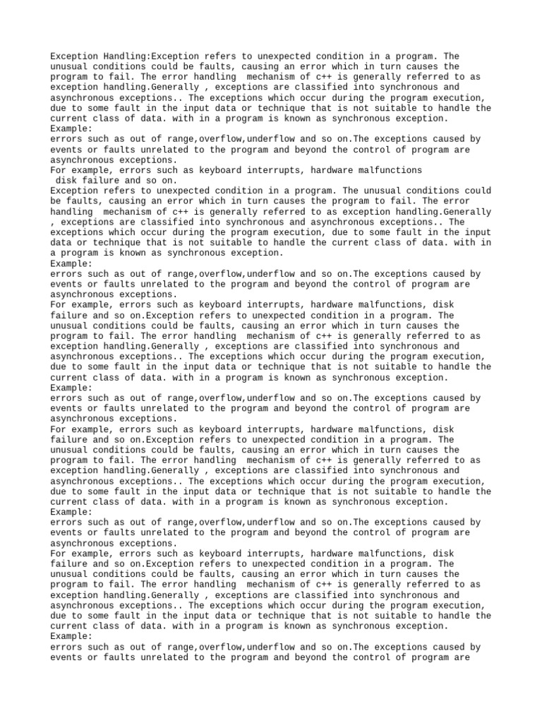Exception Handling Nots | PDF Exception Handling Nots | PDF