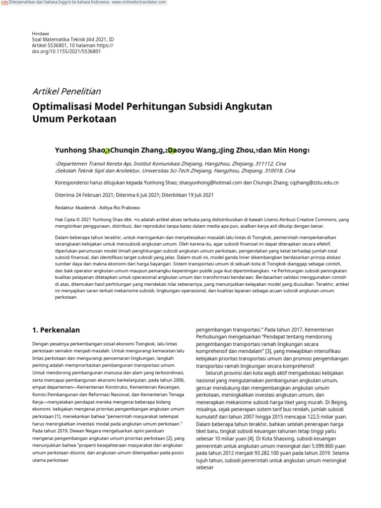 14.optimalisasi Model Perhitungan Subsidi Angkutan Umum | PDF