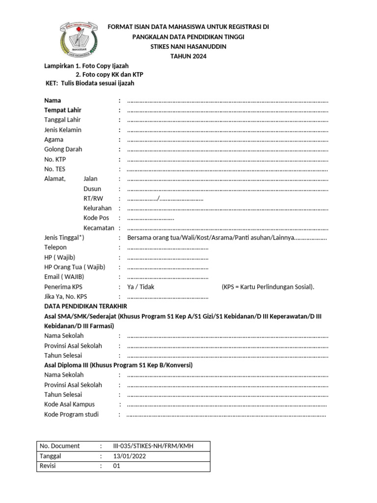 Format Isian Untuk Mahasiswa Di PD Dikti | PDF | Game & Aktivitas