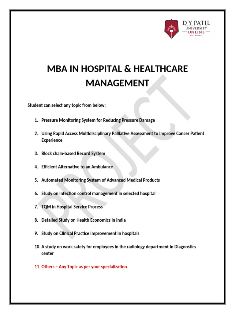 MBA Hospital Healthcare Management | PDF | Self-Improvement