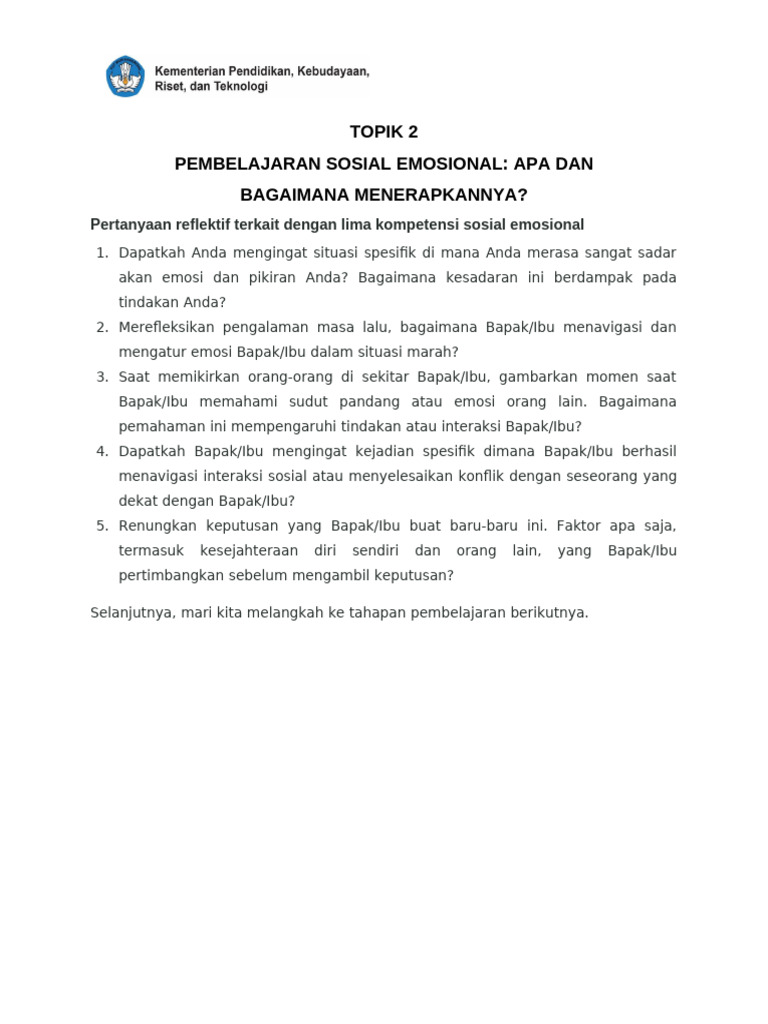 PSE - Topik 2 - Pertanyaan Reflektif - Mulai Dari Diridocx | PDF