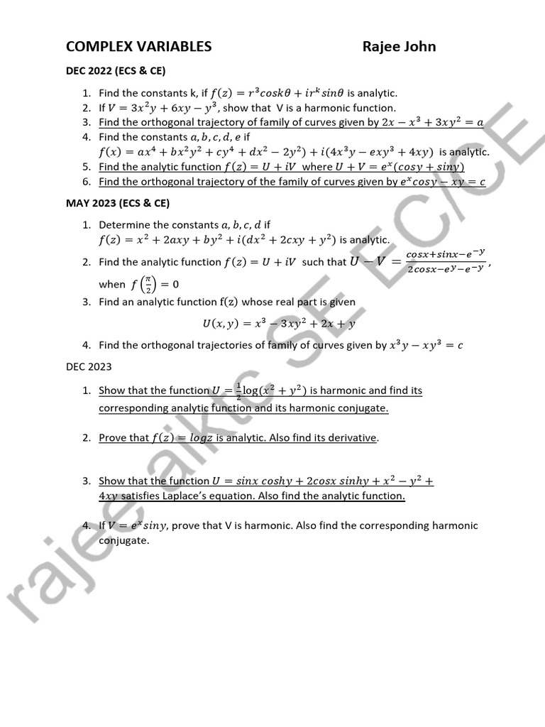Complex Variables | PDF