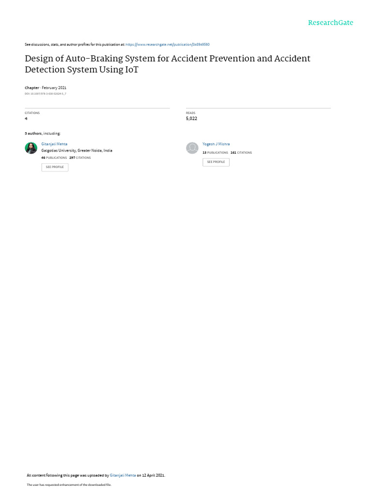 Design of Auto-Braking System For Accident Prevention and Accident Detection System Using Iot | PDF